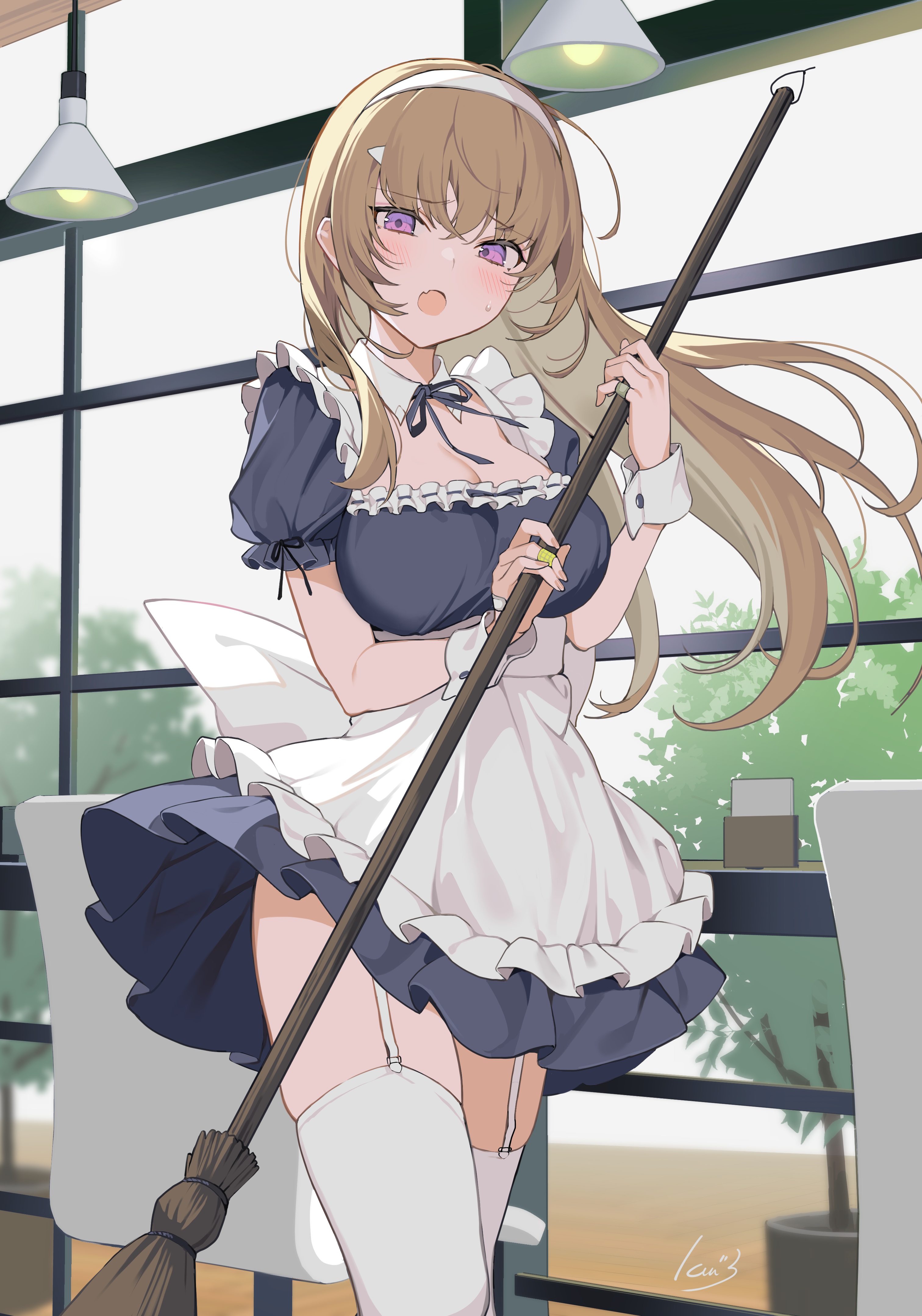 Ikomochi Cleavage Maid No Bra Skirt Lift Stockings Thighhighs